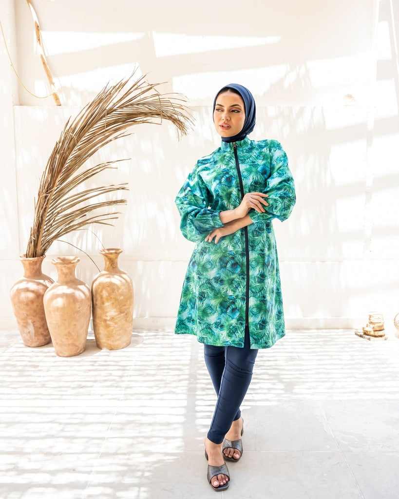 PRINTED LONG SWIMTOP-GREEN ( TOP ONLY ) – Pistage