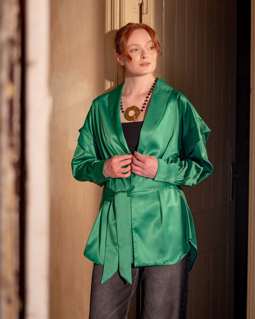 SATIN CARDIGAN -GREEN – Pistage