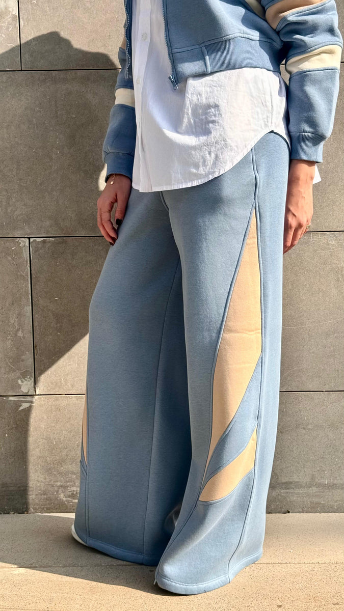 MIXED WIDE LEG MILTON PANTS-BABY BLUE – Pistage